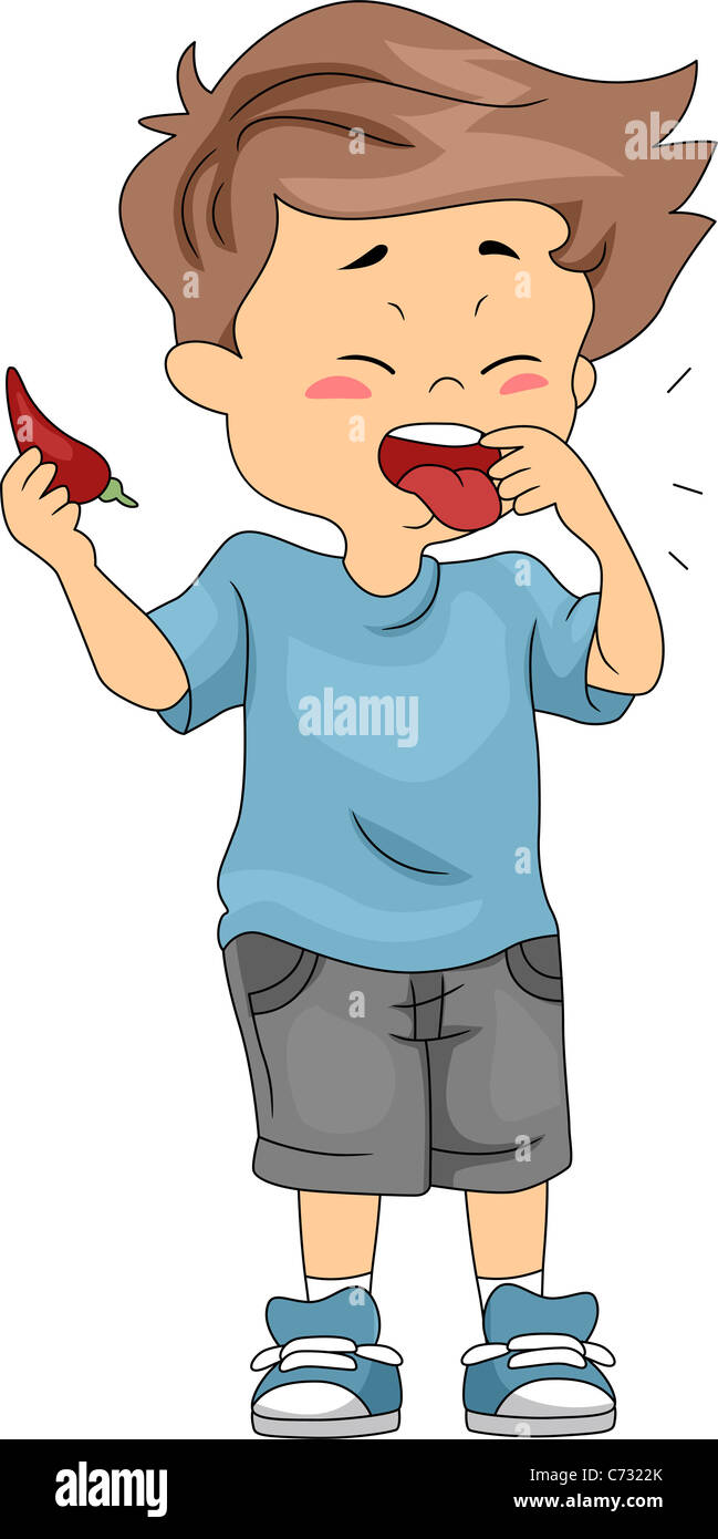Illustration d'un enfant qui vient d'gouté un Chili Photo Stock - Alamy
