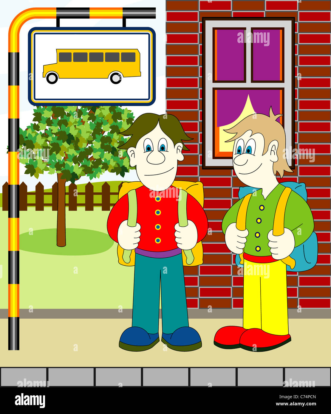 écolier bus attente Banque de photographies et d’images à haute ...