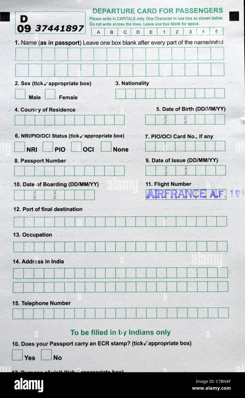 Carte de débarquement débarquement formulaire d'immigration demande de ...