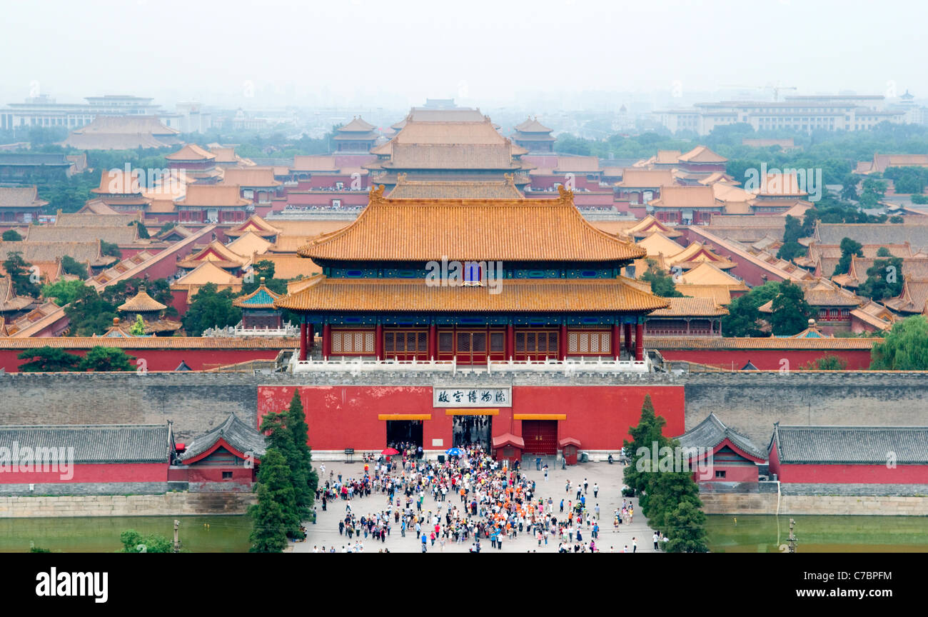 Vue aérienne de la Cité Interdite Pékin Chine sur une journée de smog ...