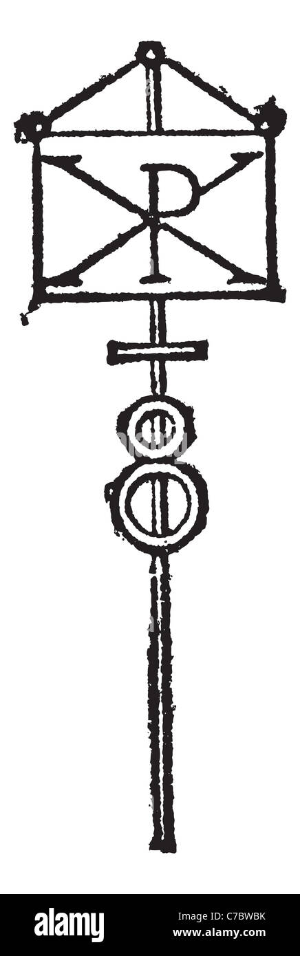 Labarum ou Chi-Rho symbole pour Christ vintage la gravure. Vieille ...