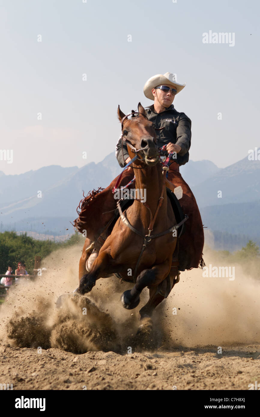 Cowboy avec son cheval qui court Banque de photographies et d’images à ...