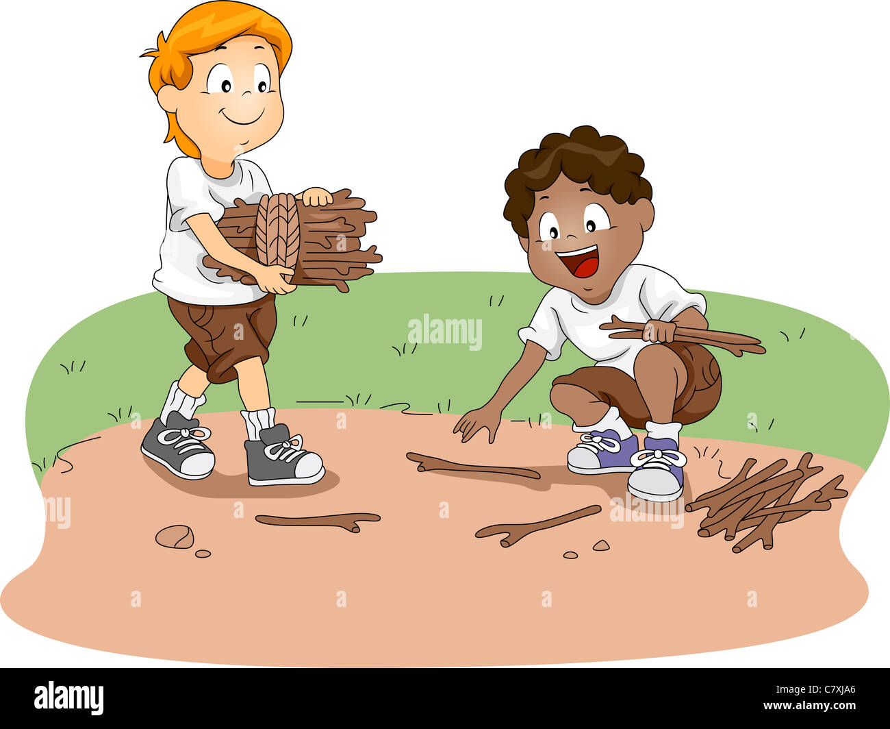 Illustration de ramasser du bois pour les enfants Photo Stock - Alamy