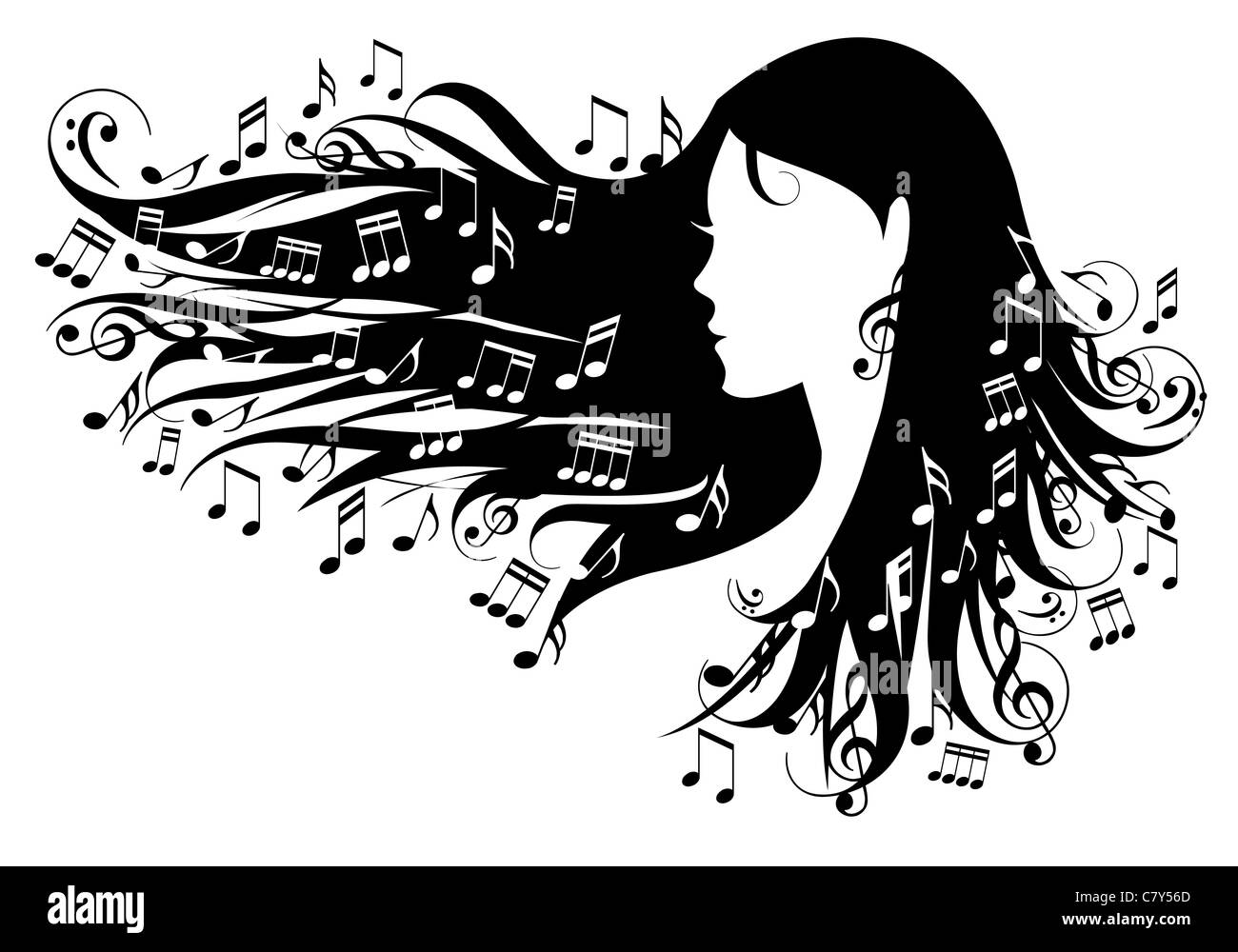 Femme avec des notes de musique dans ses cheveux, illustration Photo ...