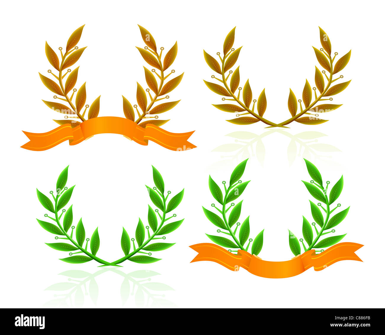 Couronne de Laurier avec ruban. Vector set sur fond blanc Photo Stock - Alamy