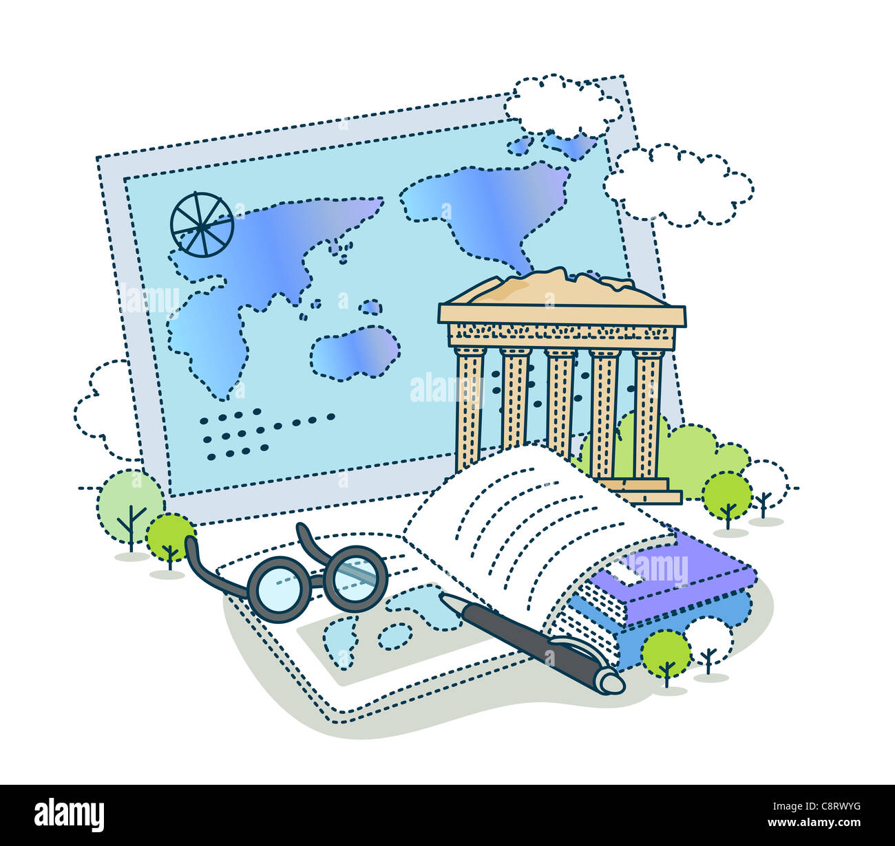 Illustration de la carte du monde avec livre guide touristique Photo ...