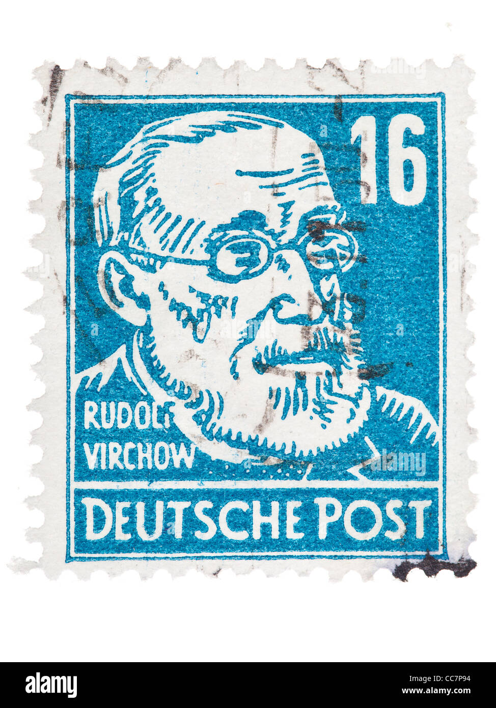 Timbre-poste : la Deutsche Post, DDR, 1952, Rudolf Virchow, 16 Pfennig ...