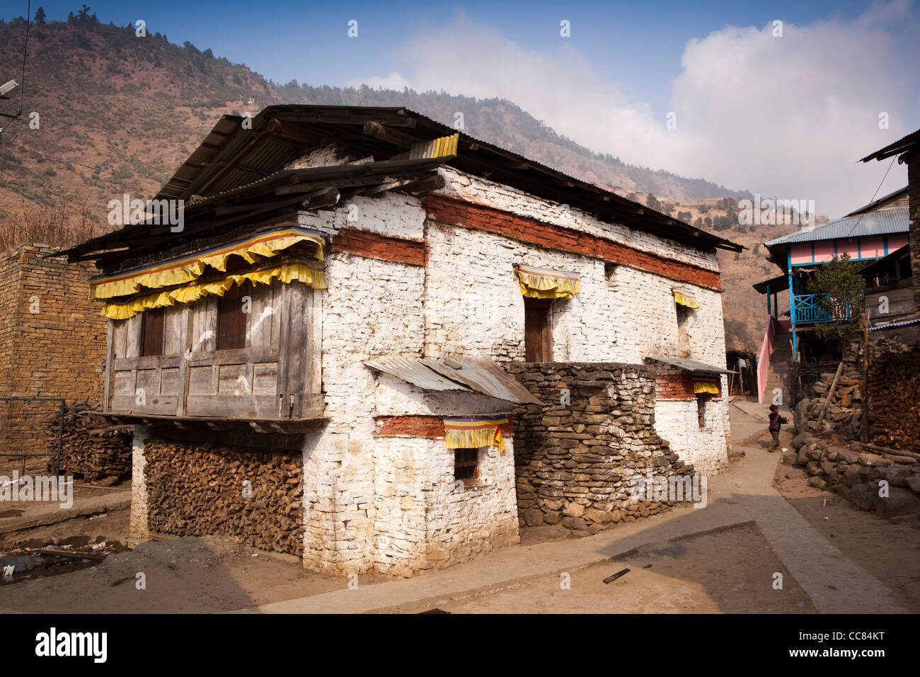 L'Inde, de l'Arunachal Pradesh, Dirang Dzong, vieille maison en pierre ...