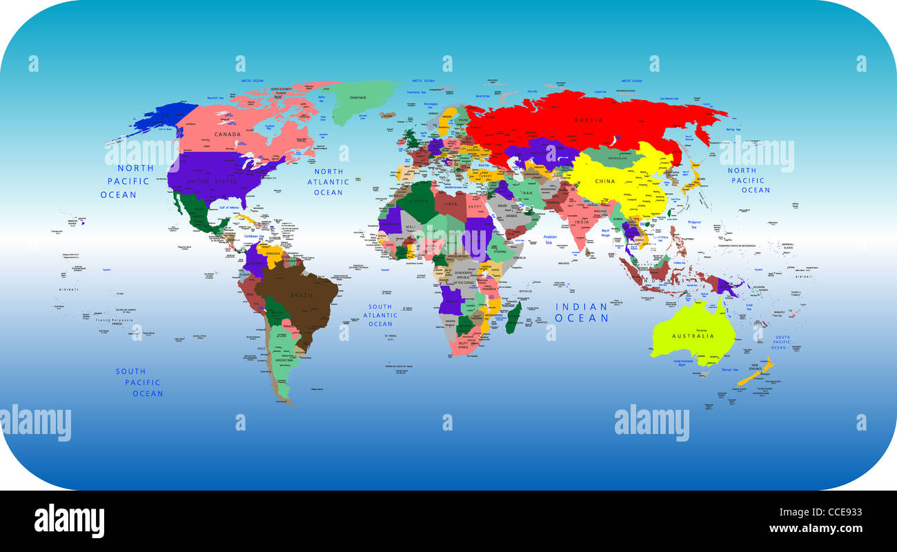 Coloré vecteur carte politique du monde Photo Stock - Alamy