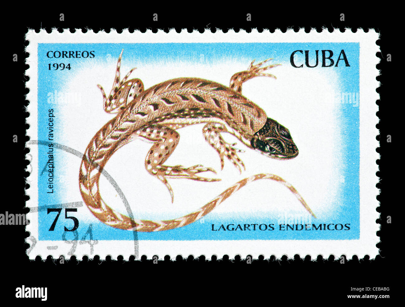 Timbre-poste de Cuba représentant un lézard ou Curlytail la montagne ...