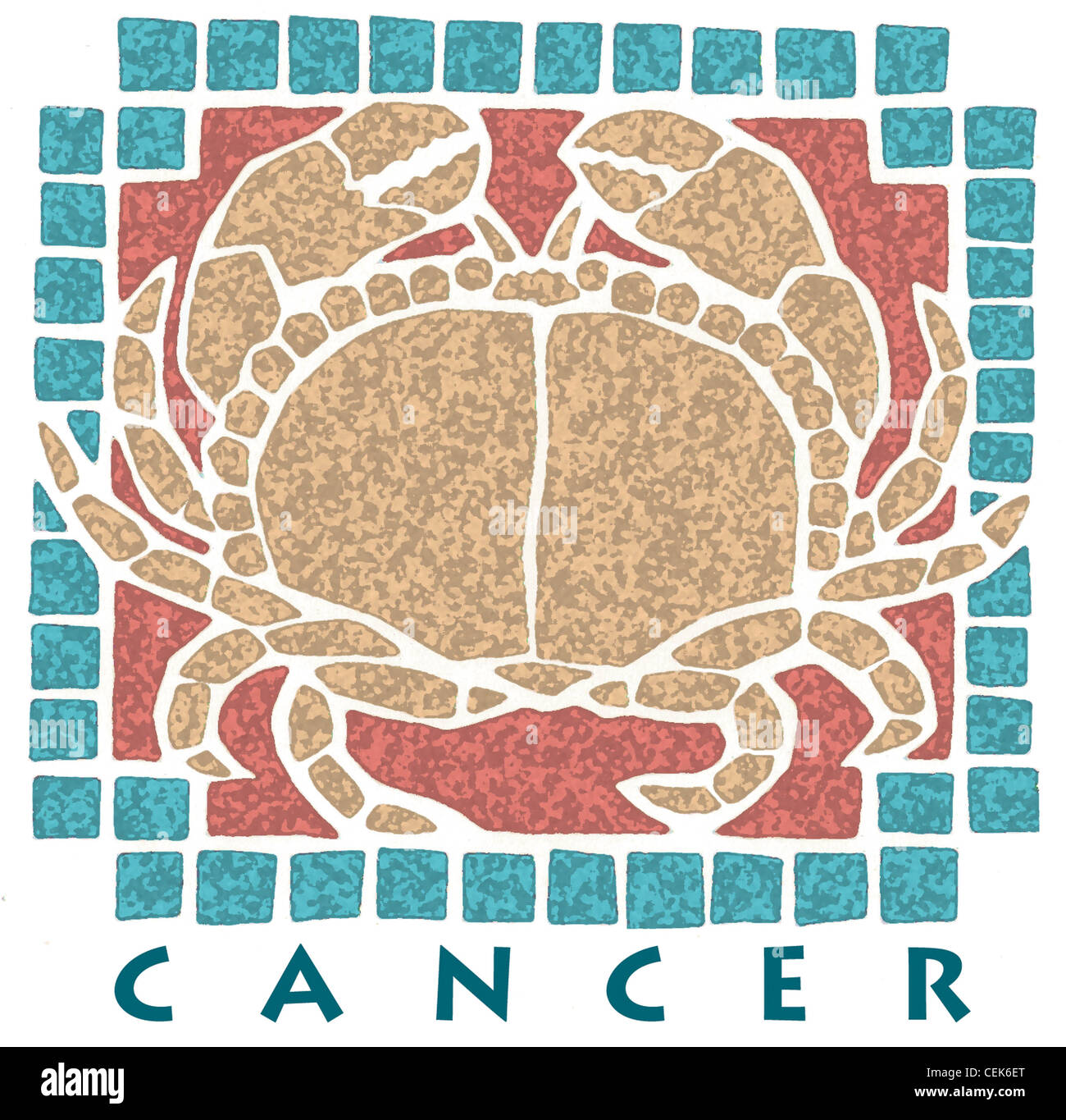 Signe astrologique Cancer aqua bleu frontière mosaïque illustration d ...