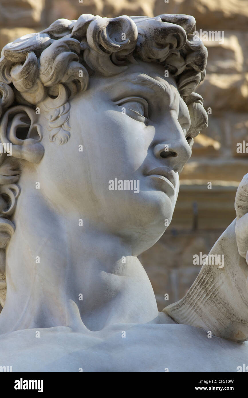 Détail d'une statue de David de Michel-Ange, la Piazza della Signoria ...