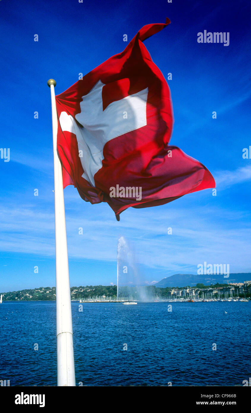 La Suisse, l'Europe, Geneve, Genève, drapeau, Jet d'eau, fontaine, Lac ...