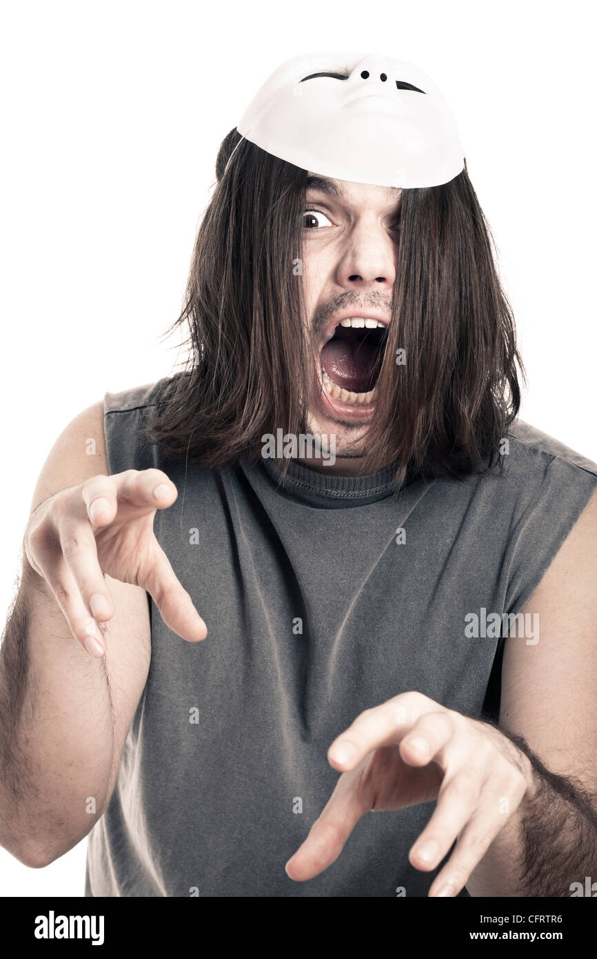 Scary horror man screaming, isolé sur fond blanc Photo Stock - Alamy