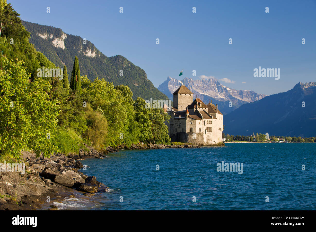 Suisse, Canton de Vaud, le lac de Genève, Veytaux, le château de ...