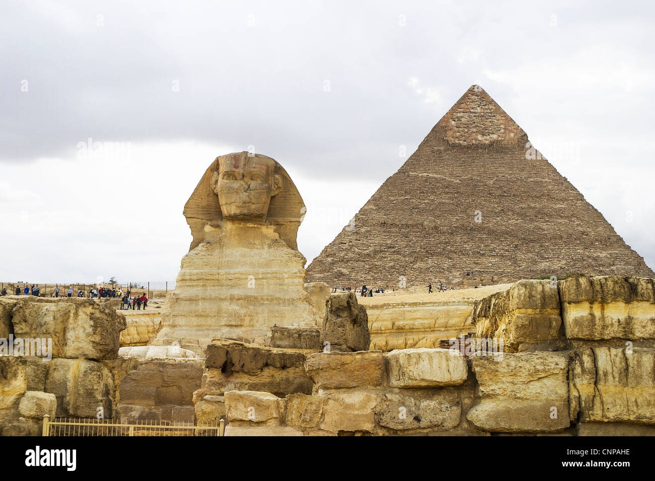 L'emblématique grand Sphinx de Gizeh et la grande pyramide de Gizeh, ou pyramide de Chéops ou ...