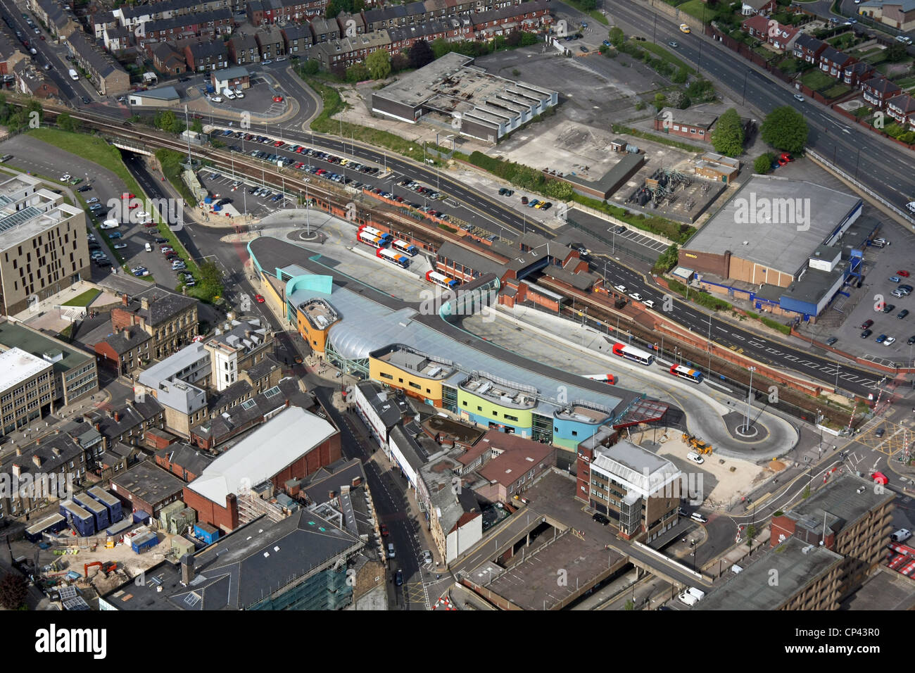 Vue aérienne de Barnsley Interchange, la gare routière et ferroviaire ...
