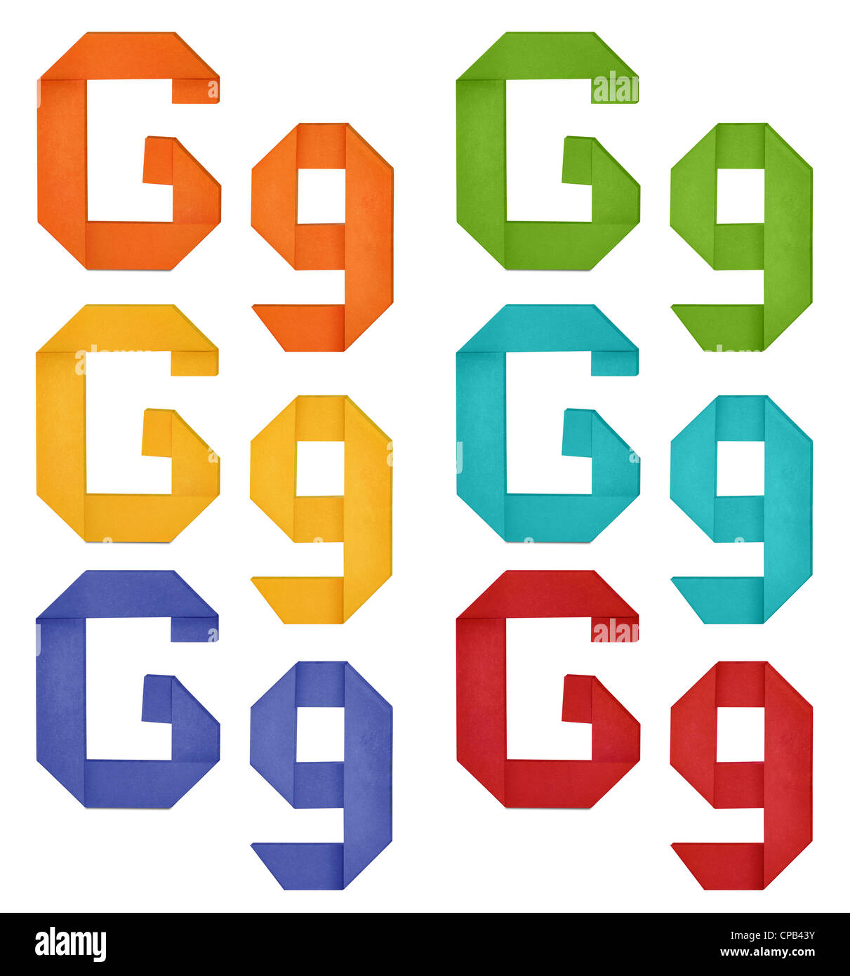 Ensemble de majuscule et minuscule 'G' de différentes couleurs. Lettre ...