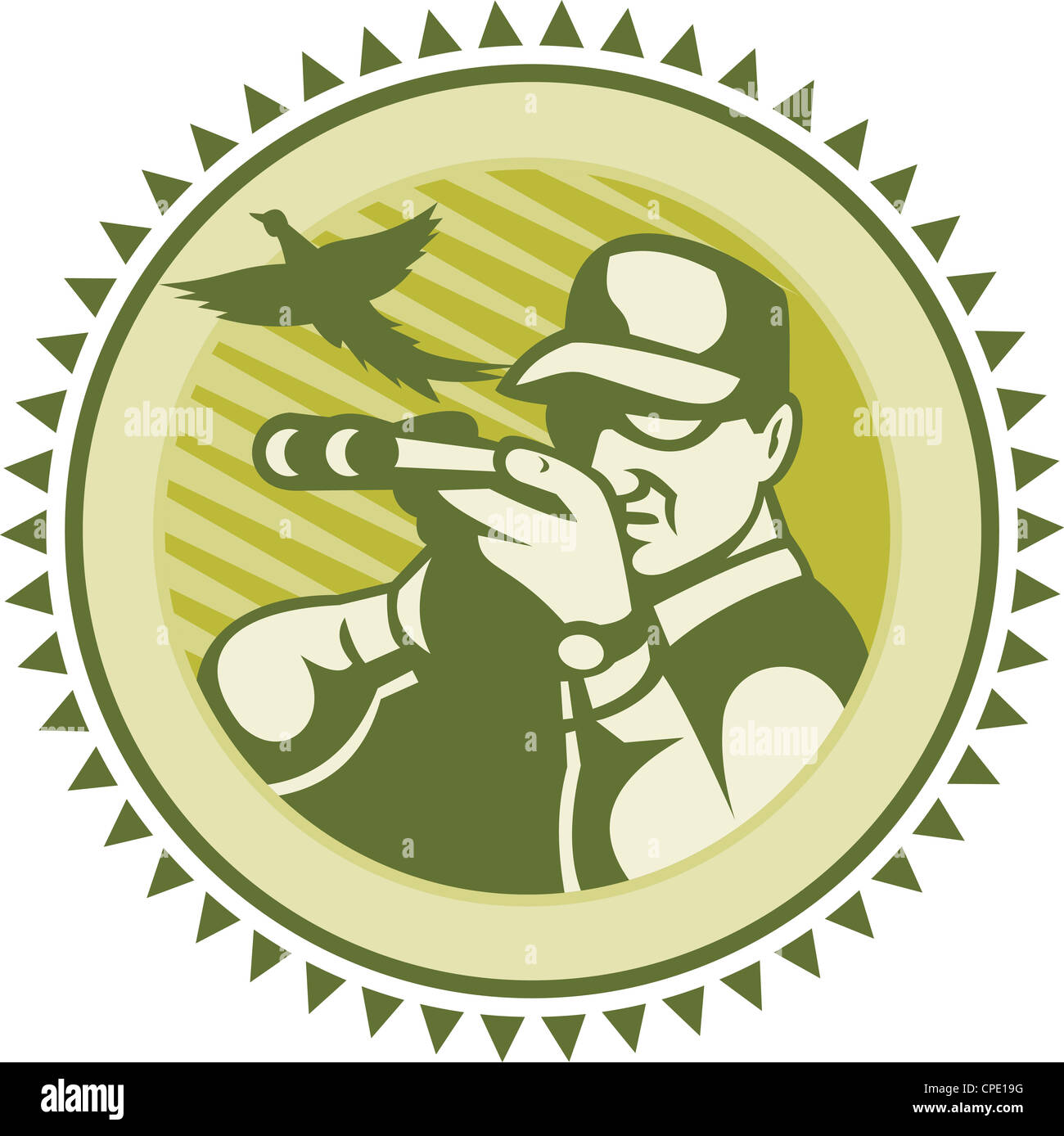 Illustration d'un fusil de tir chasseur mâle visant fusil à pheasant ...