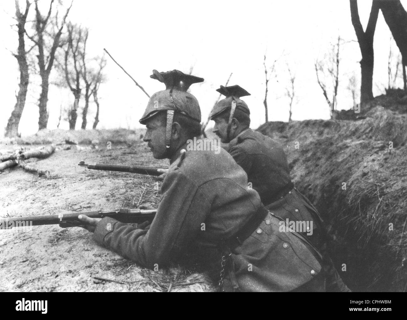 Les Uhlans allemand dans une tranchée sur le front de l'Ouest, 1914 ...