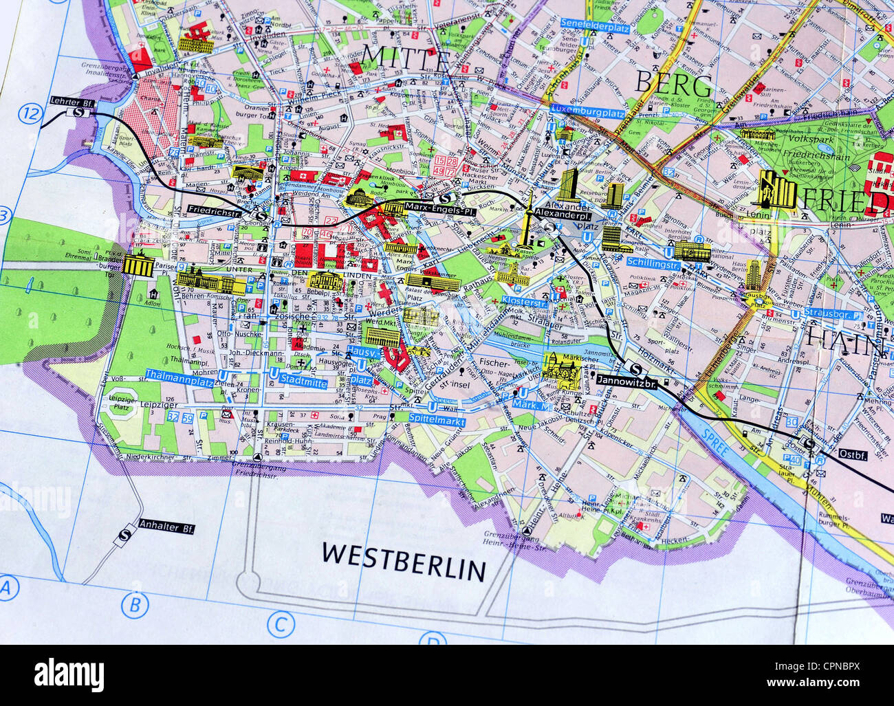 La cartographie, plan de ville, Berlin est, détail : Berlin-Mitte, East ...