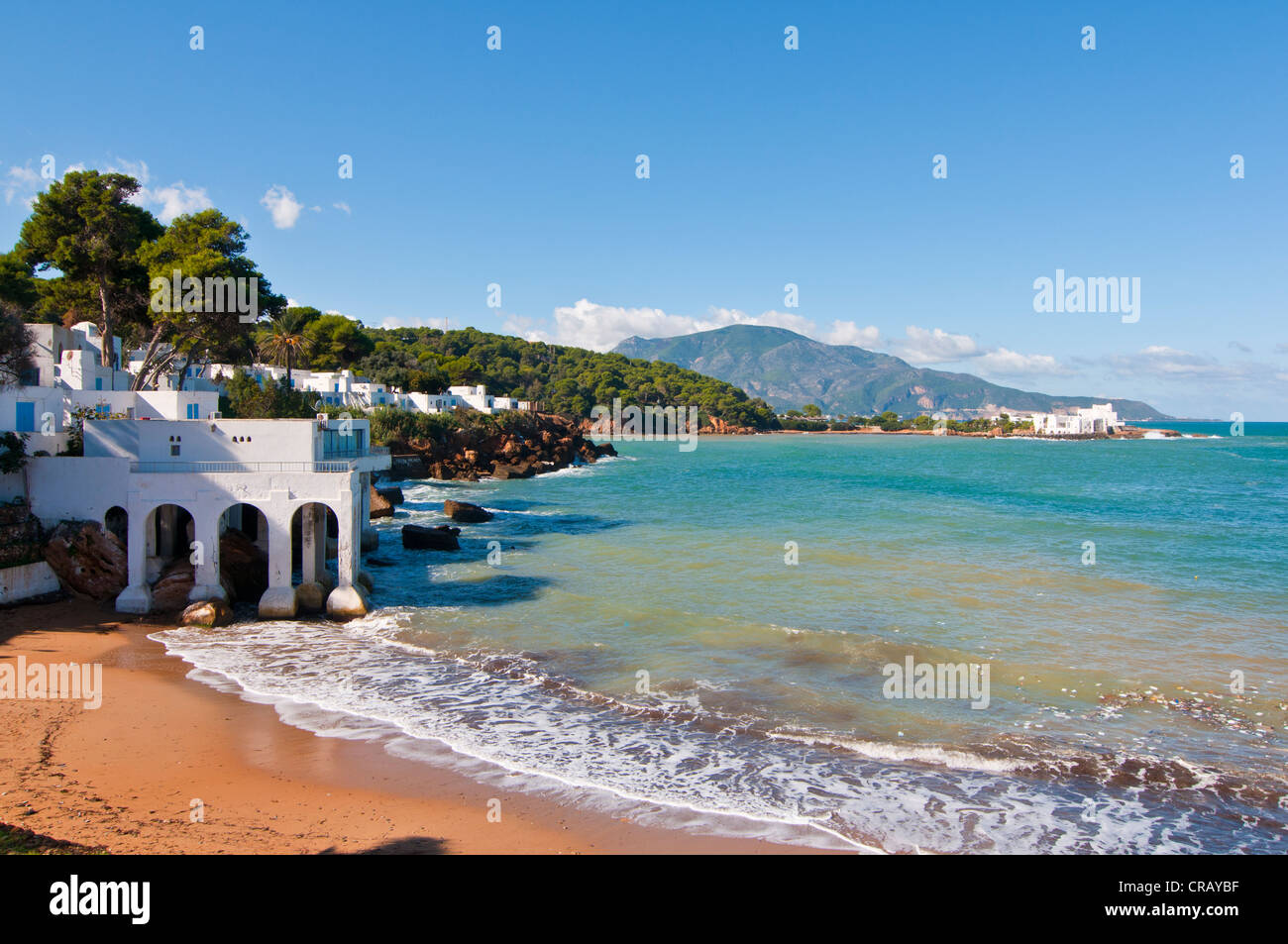 Plage de sable fin sur une jolie plage Tipaza, Algérie, Afrique Photo ...