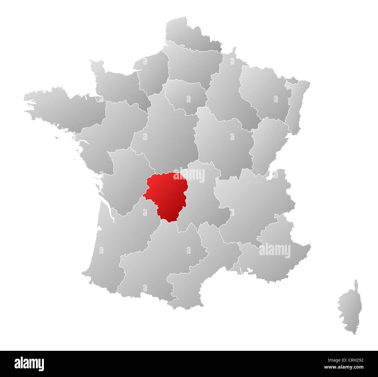 Carte politique de la France avec les diverses régions où le Limousin ...