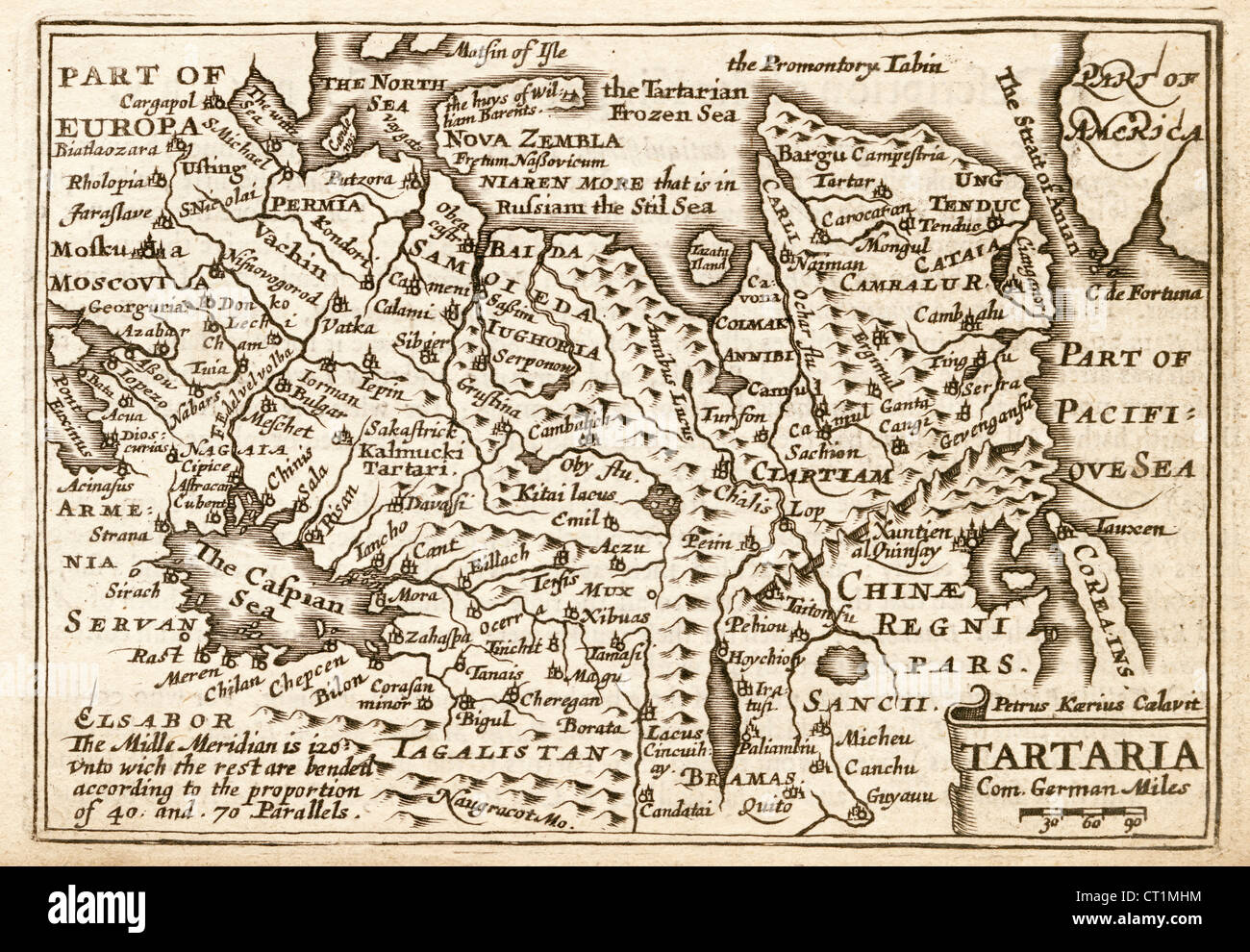 Carte de la Tartarie (Tartaria) par Petrus Kaerius 1646 par John Speed ...