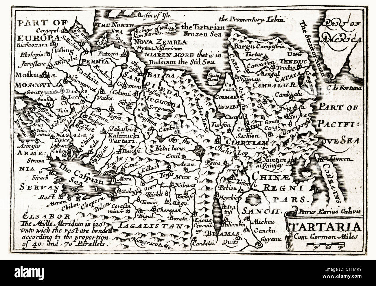 Carte de la Tartarie (Tartaria) par Petrus Kaerius 1646 par John Speed ...