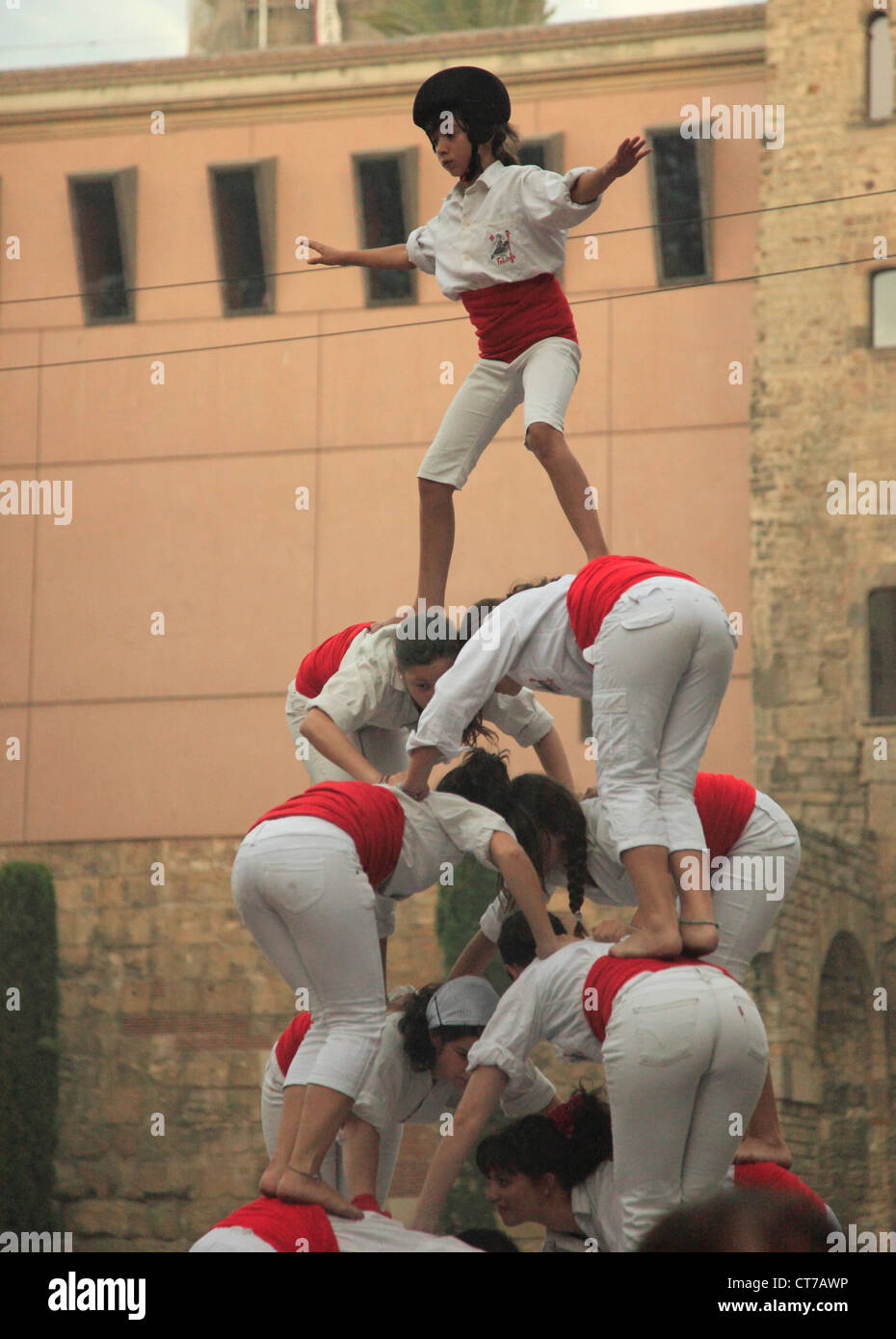 Espagne, Catalogne, Barcelone, Castell, pyramide humaine, jeu ...