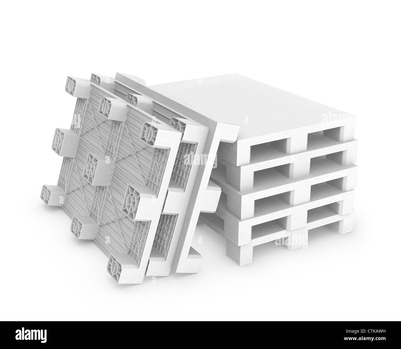 Pile de palettes en plastique blanc, isolé sur fond blanc Photo Stock ...