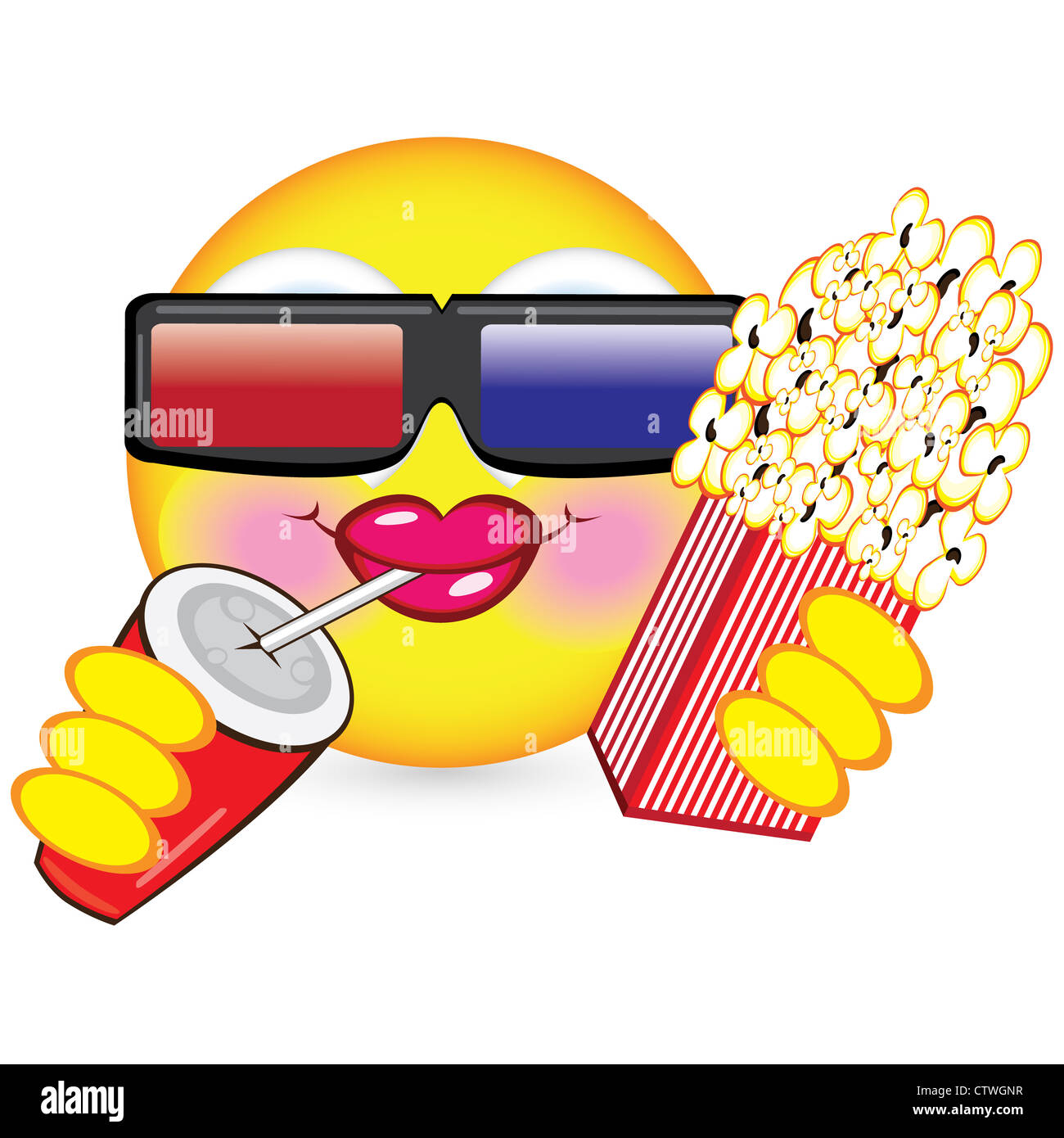 Cheerful smiley eating popcorn. Illustration pour concevoir sur fond ...