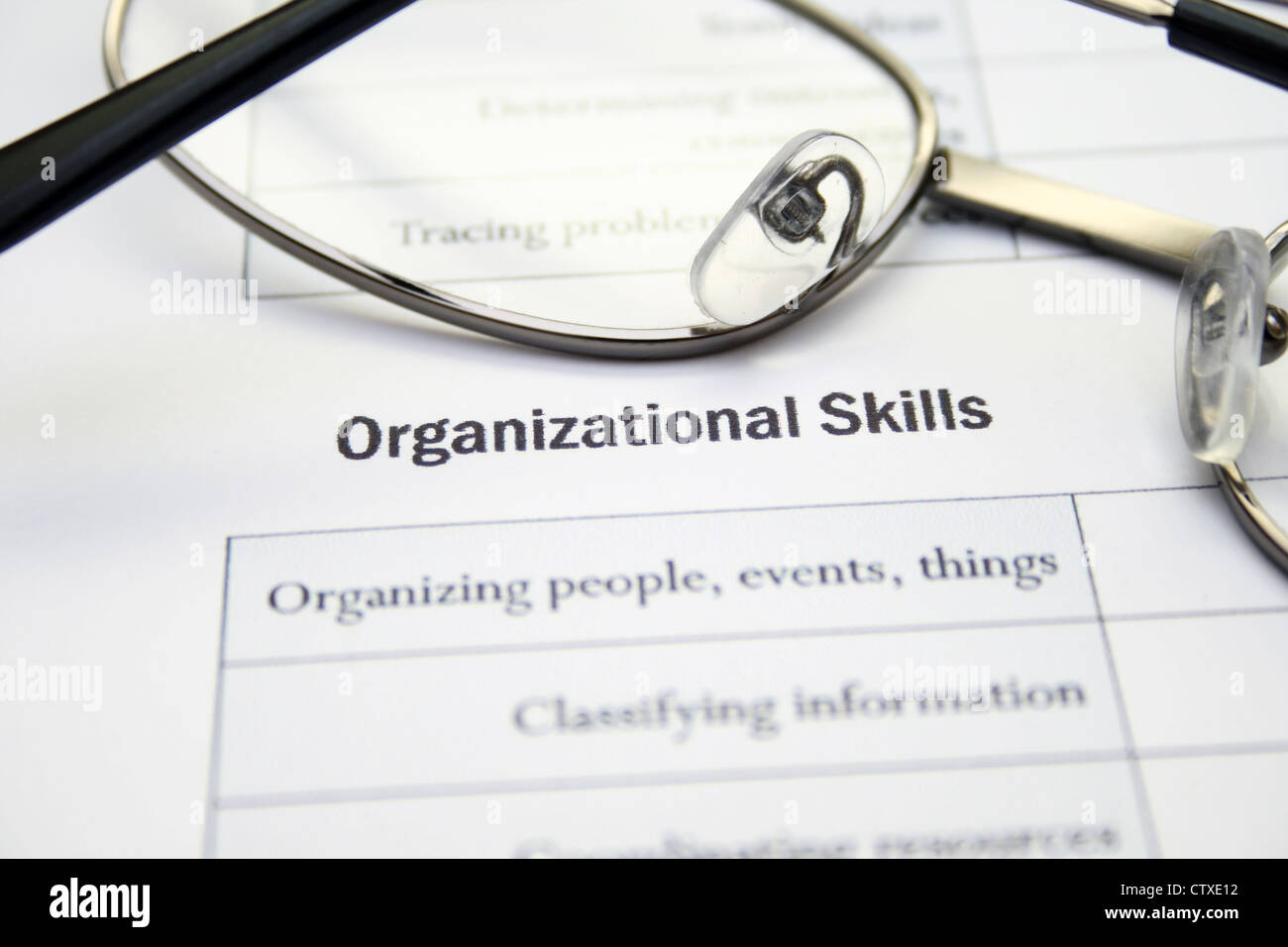 Formulaire compétences organisationnelles Photo Stock - Alamy