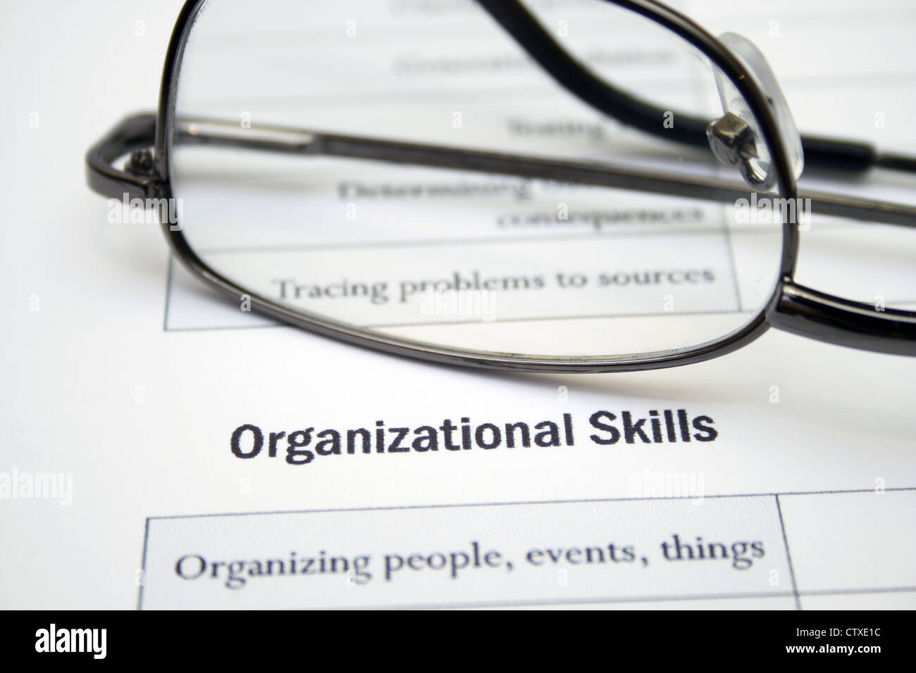 Formulaire compétences organisationnelles Photo Stock - Alamy