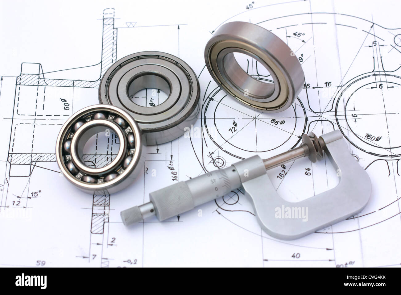 Les roulements à billes avec micromètre sur dessin technique Photo ...