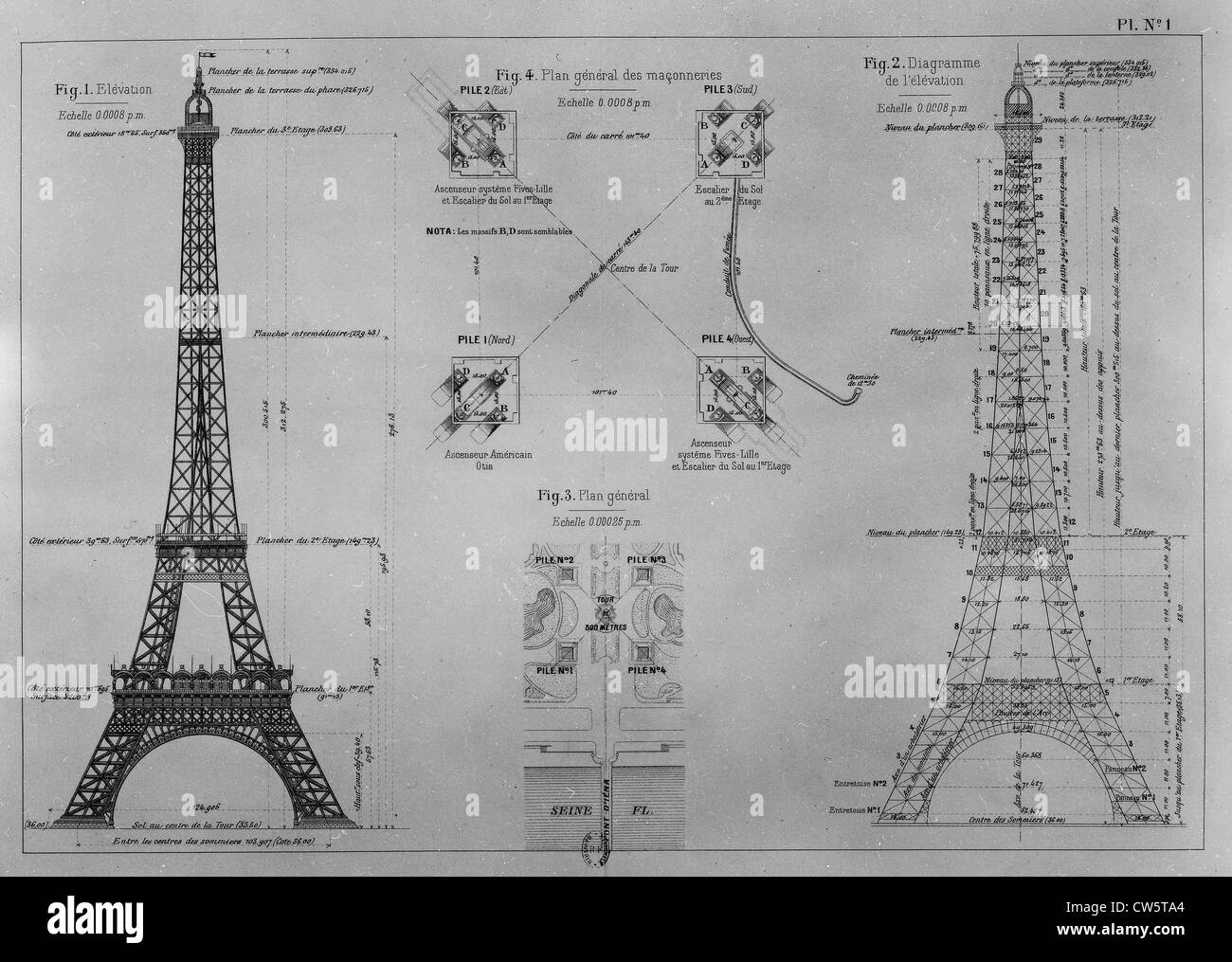 Plan de la tour Eiffel, Paris Photo Stock - Alamy