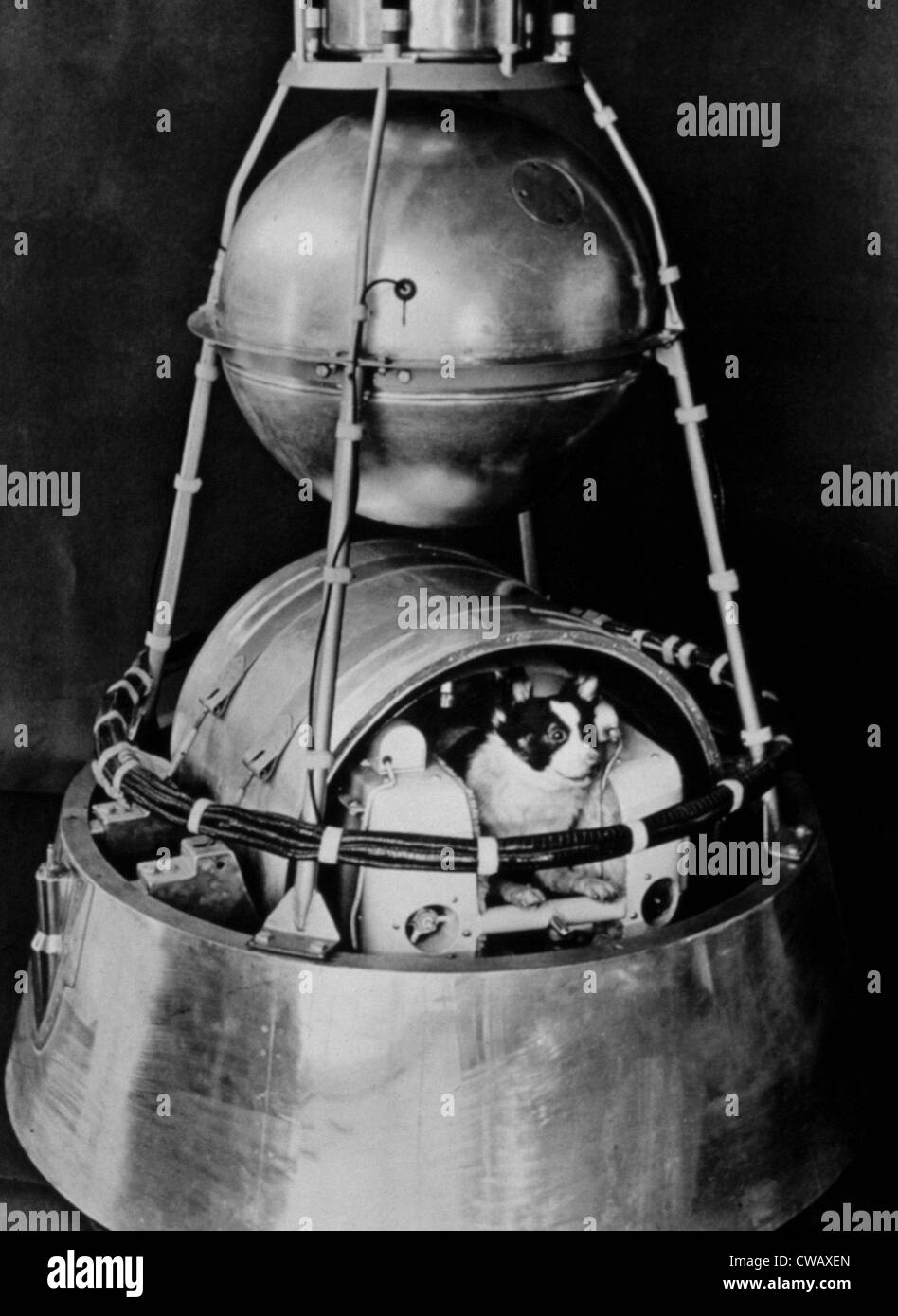 Spoutnik II, lancé par la Russie en 1957, avec chien à l'intérieur ...