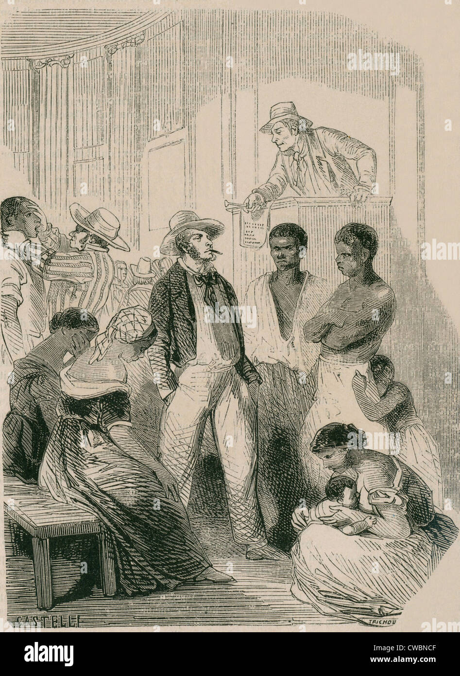 Marché d'esclaves aux États-Unis dans les années 1850. Il y avait un ...