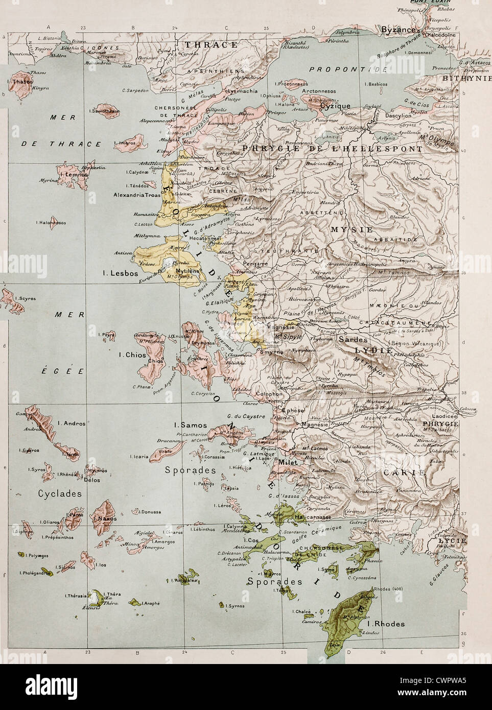 Îles de la mer Egée et la côte turque ancienne carte historique Photo ...