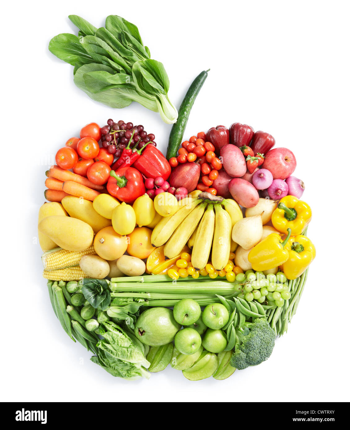 Différents types de légumes et de fruits en forme de pomme Photo Stock ...