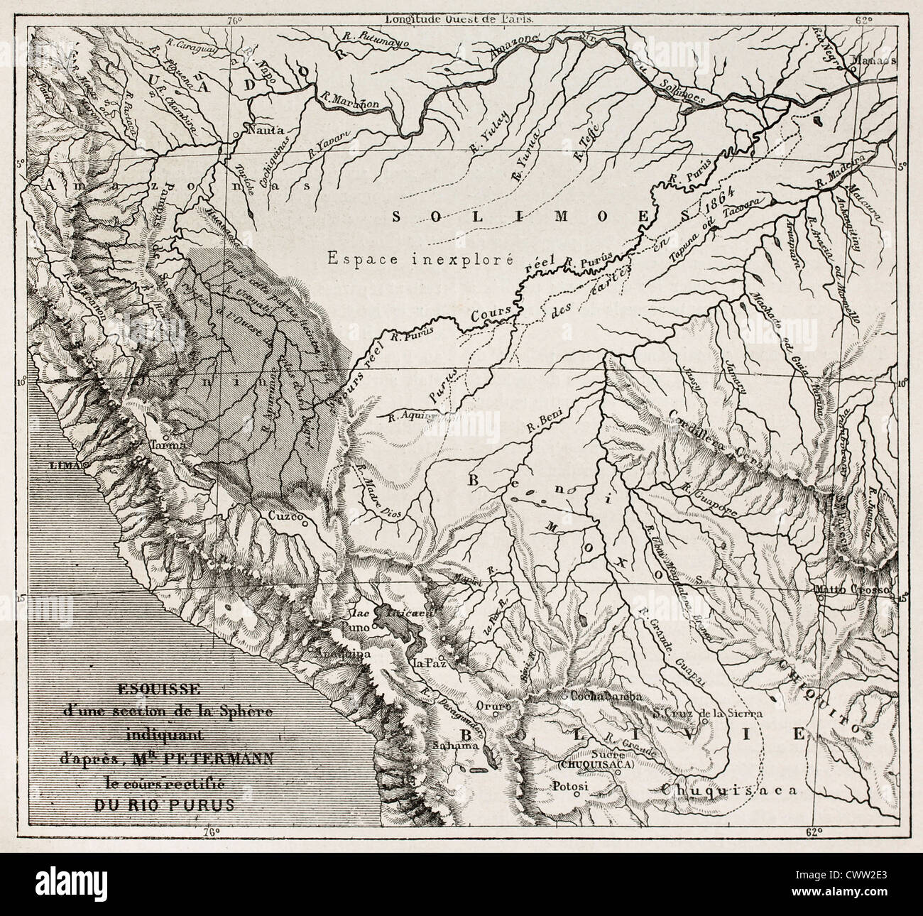 Ancienne carte du bassin du fleuve Purus Photo Stock - Alamy