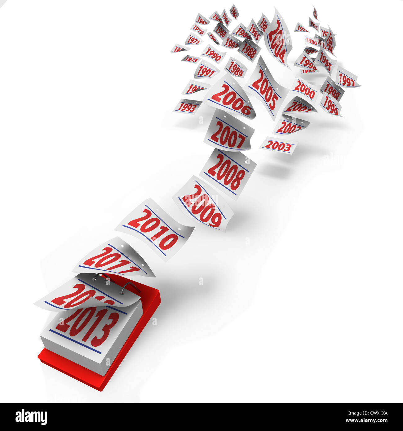 De 1964 à 2013 ou cinq décennies battant par comme un nuage de pages d'un calendrier sur fond ...