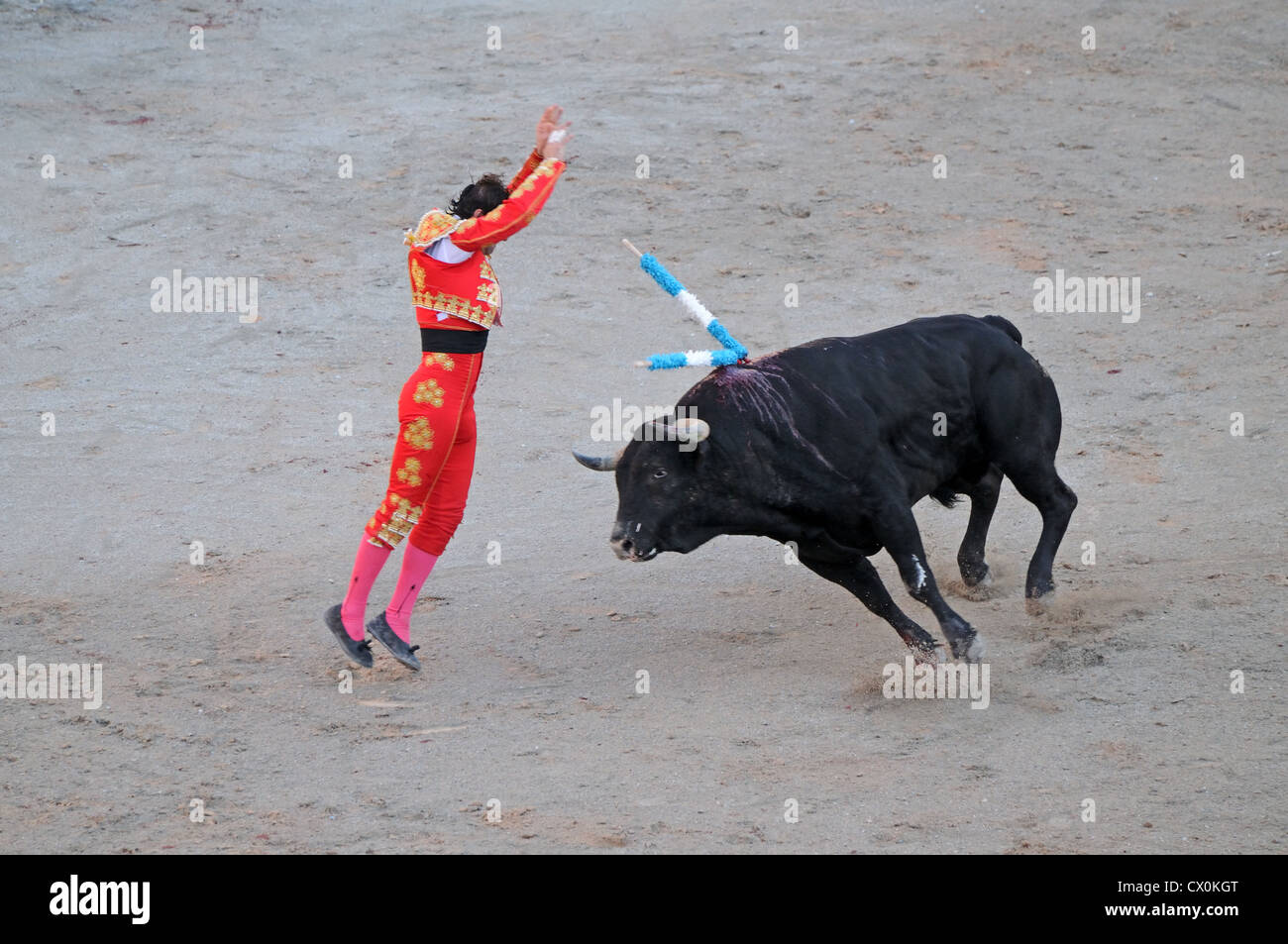 La plantation en Matador lances de Bull en charge dos corrida Corrida ...