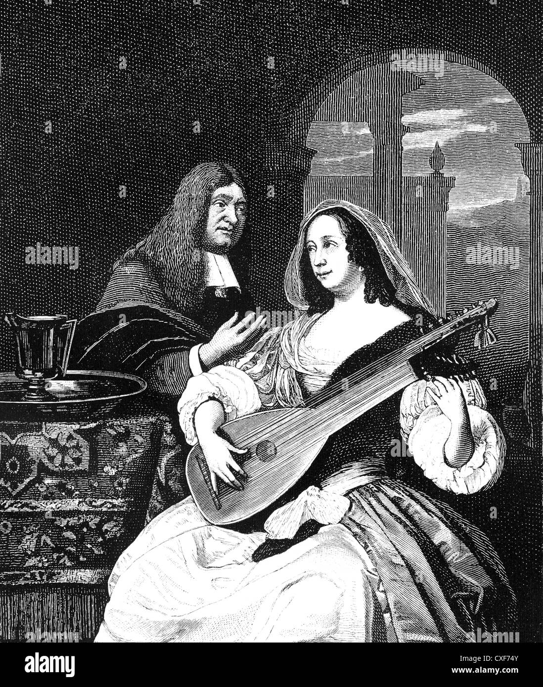 Luth peinture 19 ème siecle Banque d'images noir et blanc - Alamy