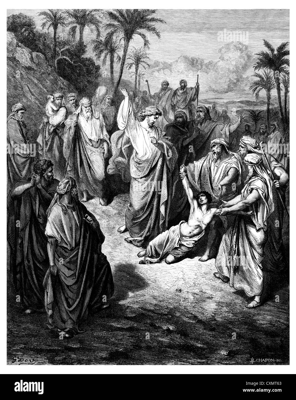 Jésus guérit un homme possédé Banque d'images noir et blanc - Alamy