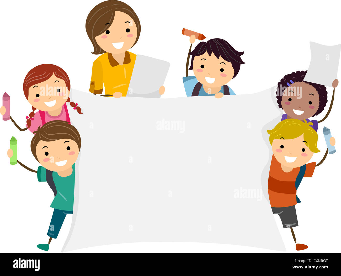 Illustration d'enfants tenant une grande banderole avec une main et un ...