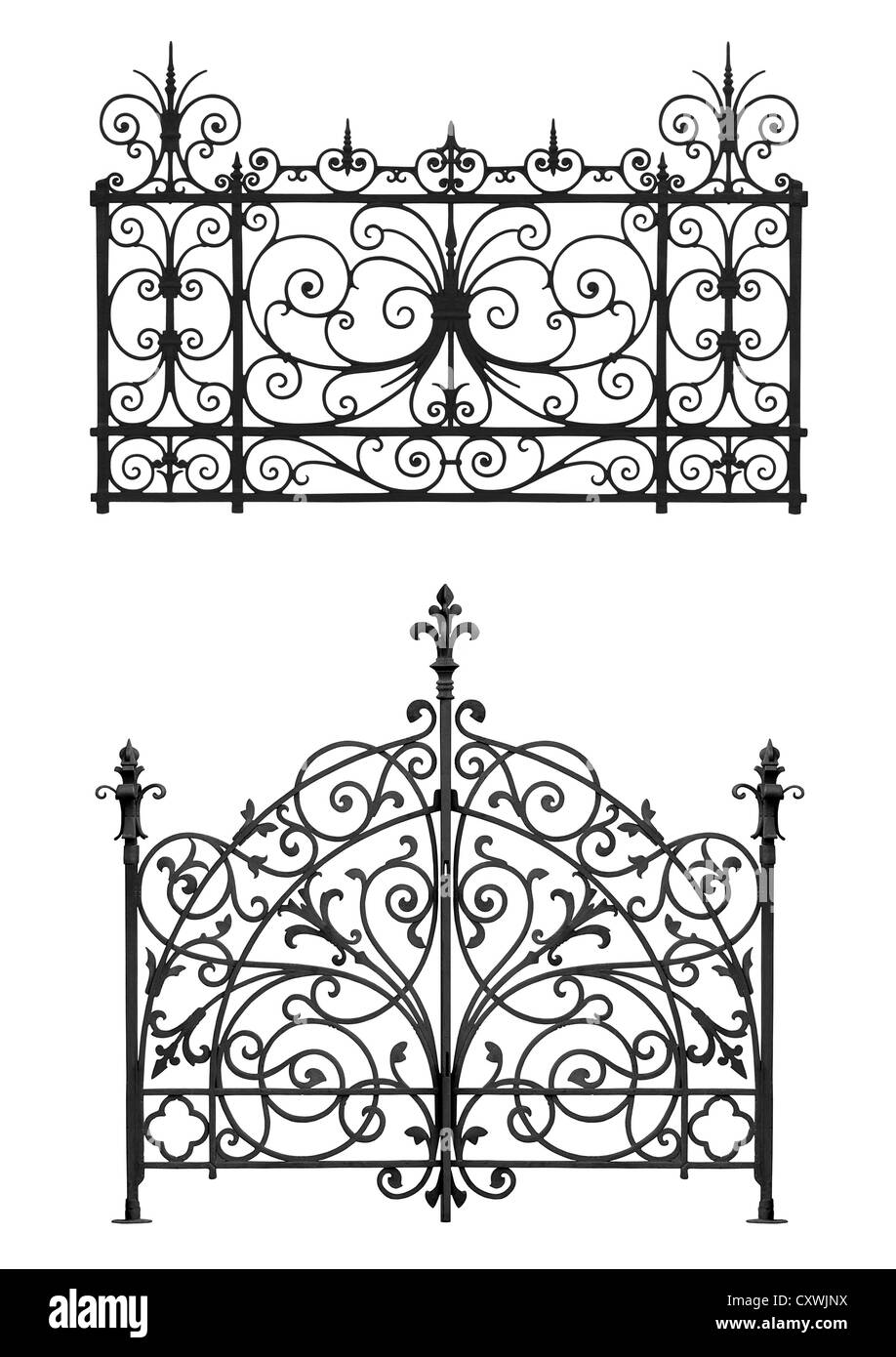 Ensemble de porte et forgé noir treillis décoratif isolé sur fond blanc ...