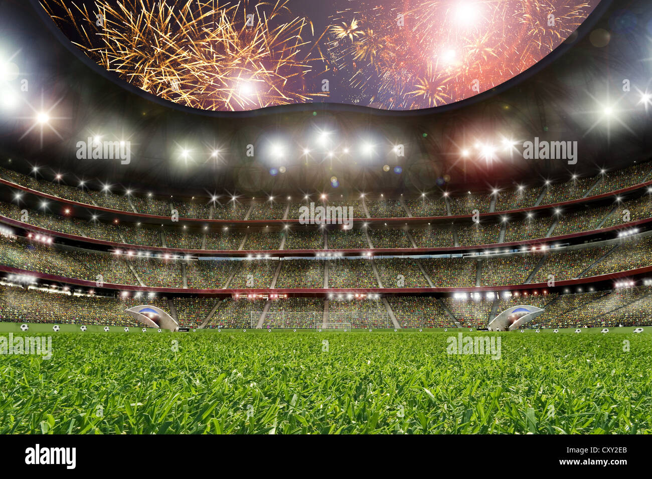 Stade de football, pelouse, grand stand, Fireworks Photo Stock - Alamy