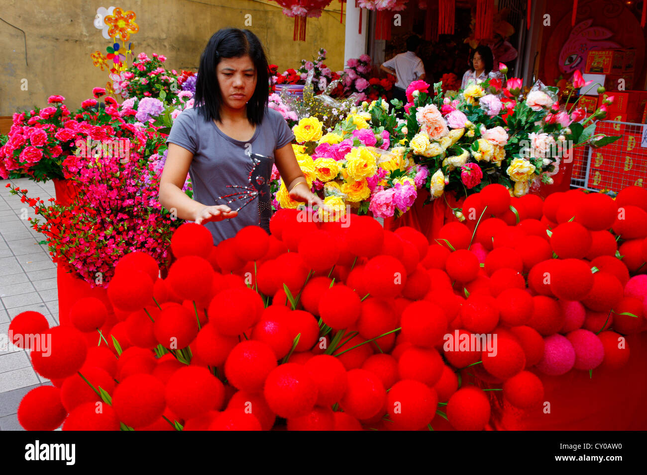 Stand de fleurs, la préparation pour le Nouvel An Chinois, Chinatown ...