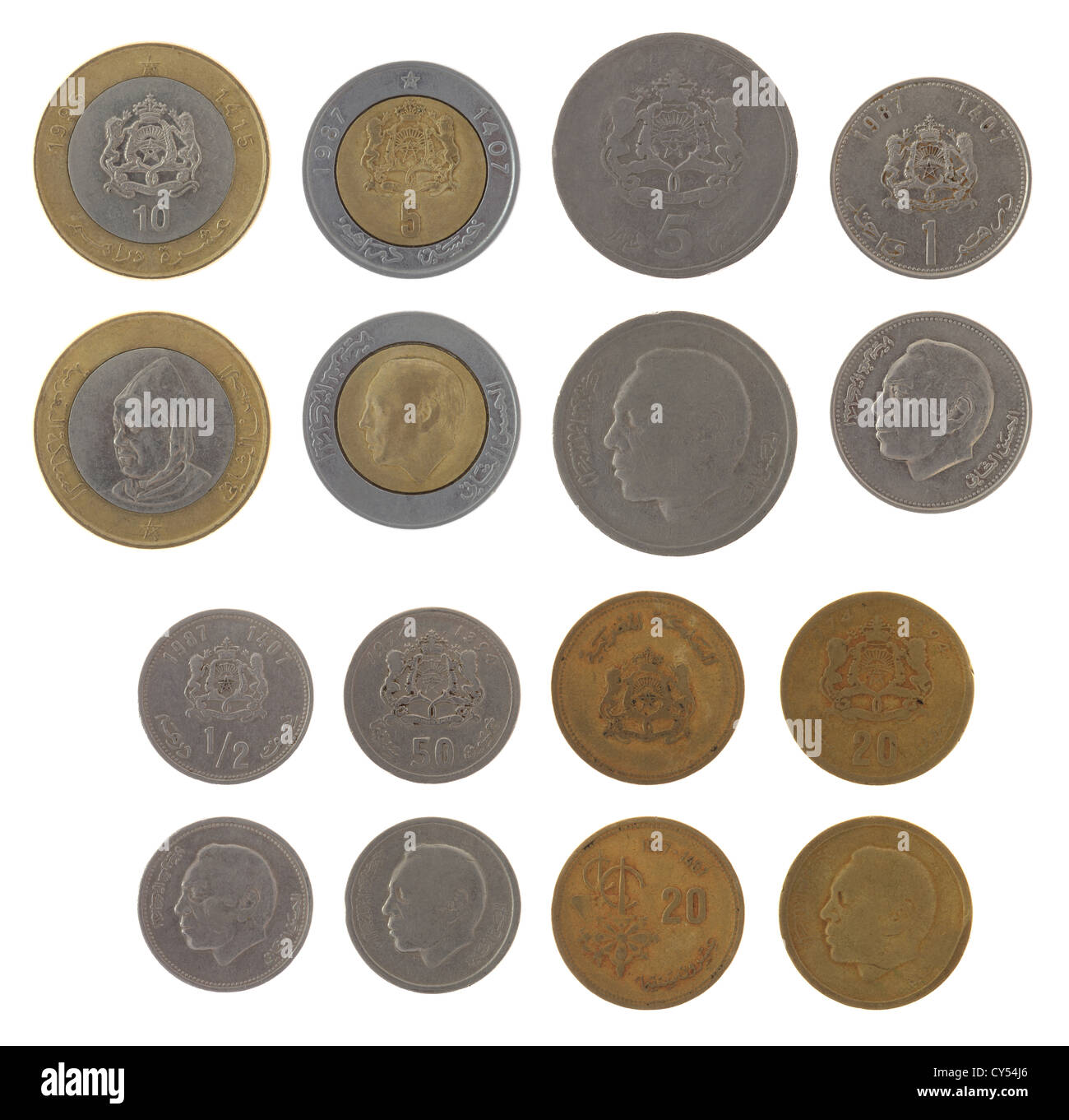 Pièces de monnaie dirham marocain représentant le Roi Hassan II du ...